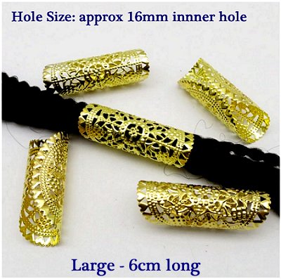 Dreadz Adjustable Large Gold Dreadlock Hair Cuff (Hole 11mm) x 1 Cuff